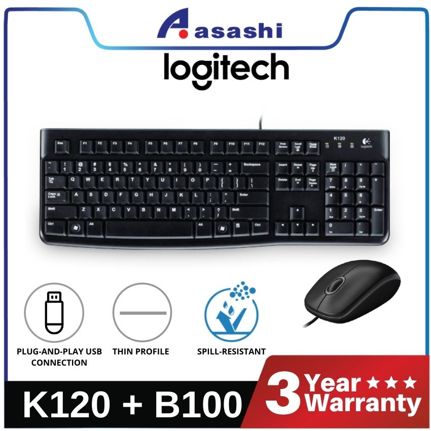 Logitech K120 USB Wired Keyboard + B100 Logitech Mice combo | Shopee ...