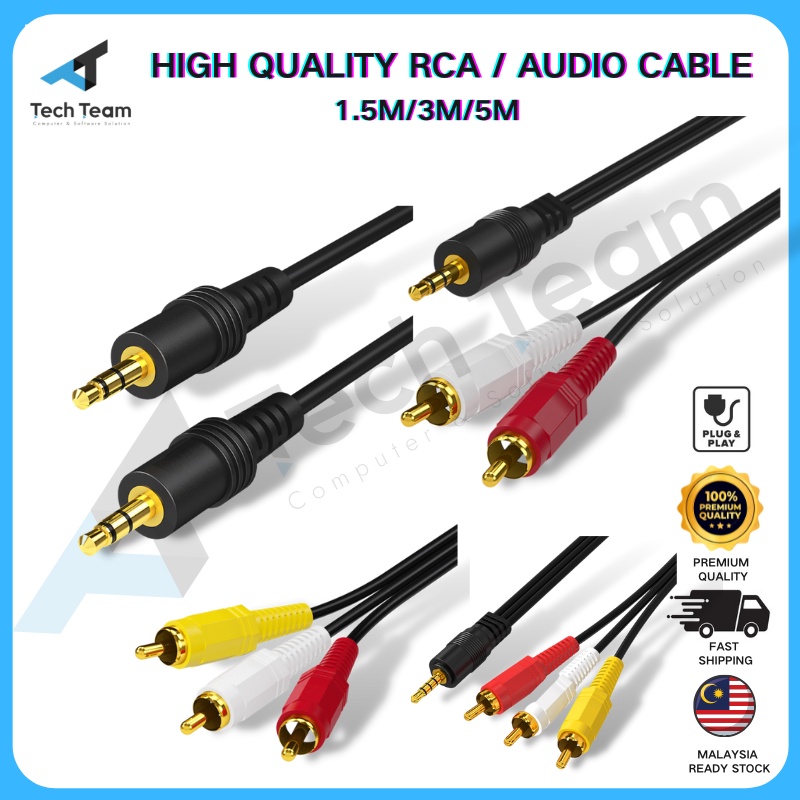 [1.5M 3M 5M ]High Quality Stereo Audio Aux 3.5mm Male (3 Line) to 2 RCA ...