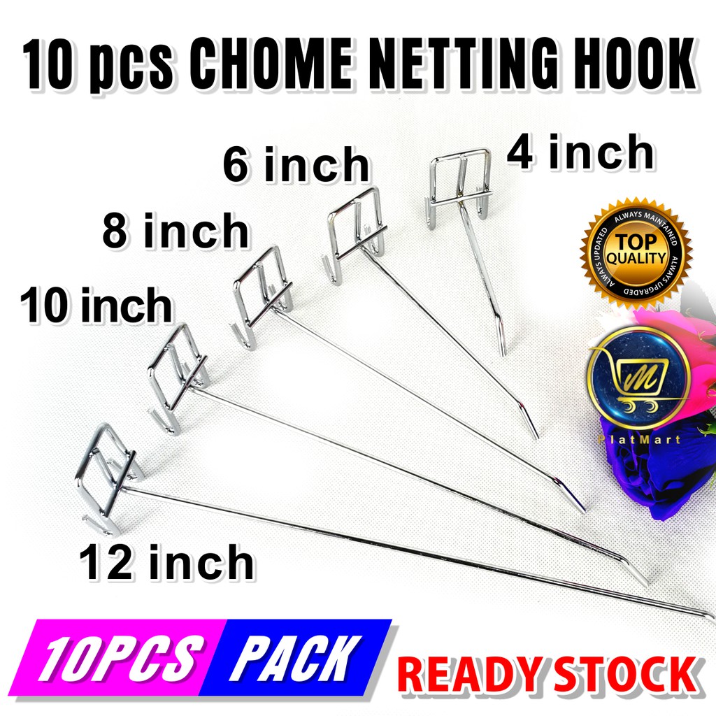 PlatMart - [READY STOCK] 10pcs CHOME NETTING HOOK, “Ø DIAMETER 4mm” 4 ...