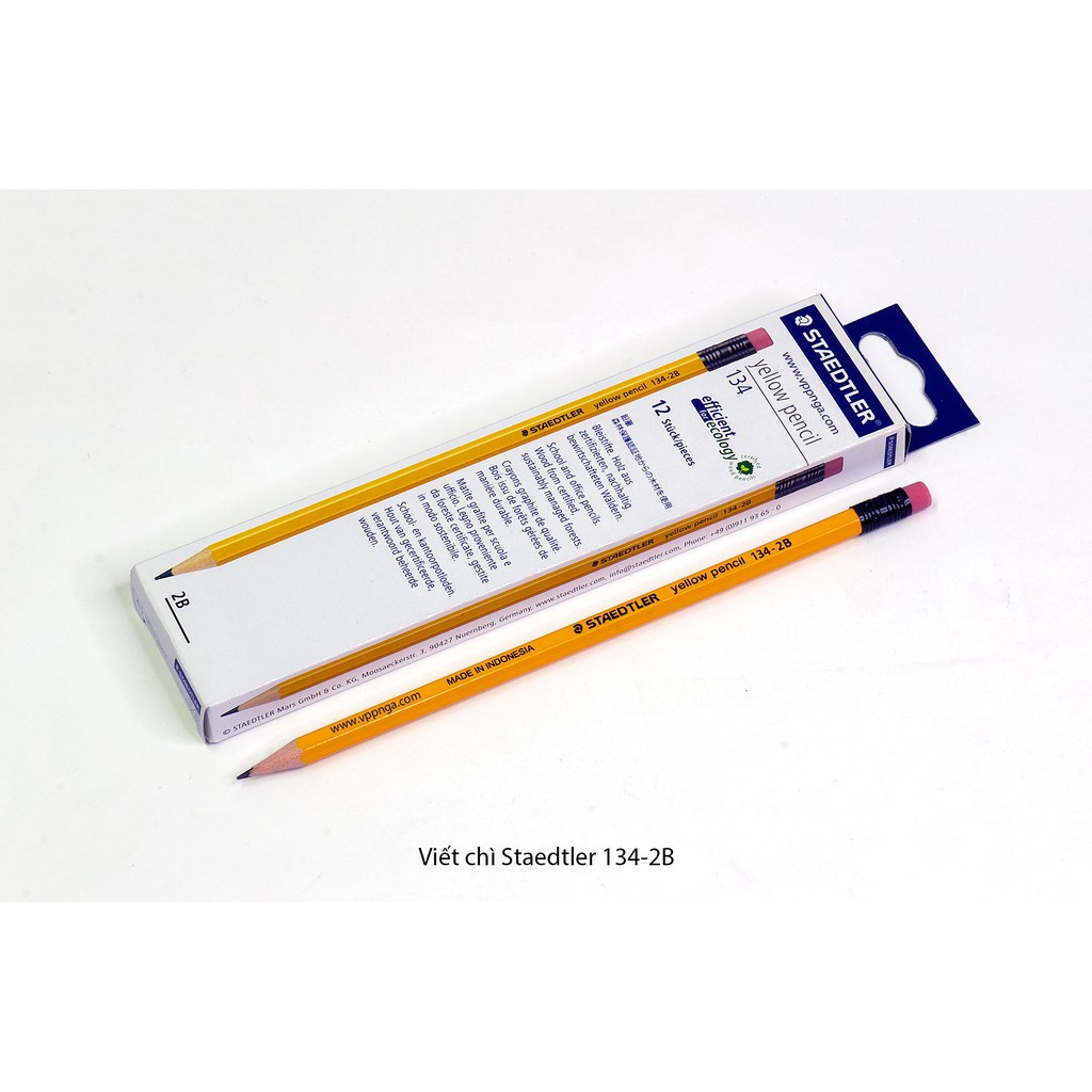 Box of 12 yellow STAEDTLER 2B Pencils (134 - 2B) with eraser tip - Box of 12 2B G-star pencils ...