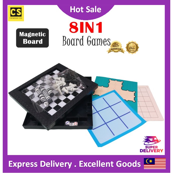 🇲🇾 🔥 8 in 1 Game Games Mini Board Chess Backgamon Solitaier Tic Tac Toe ...