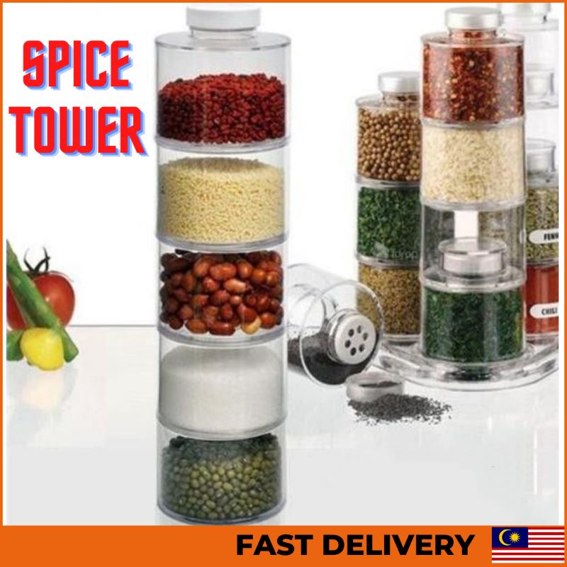 READY STOCK Spice Jar Spice Tower 6 Self-Stacking Spice Bottles ( 6pcs ...