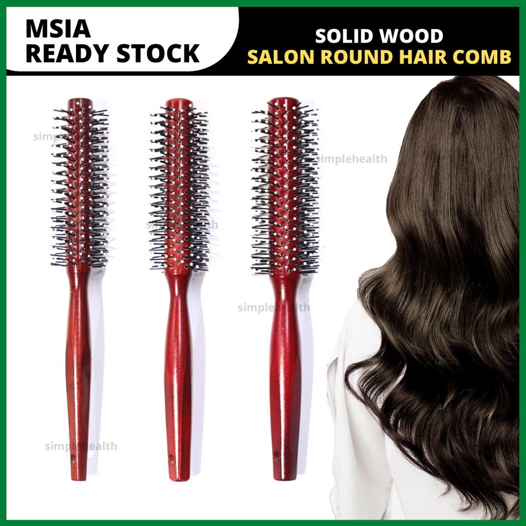 Solid Wooden Round Comb Salon Barber Professional Use Hair Brush ...