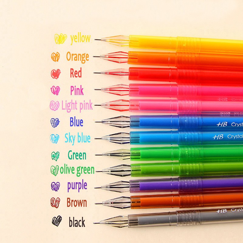 12 pcs Diamond Head Color Gel Pen Set Stationery Gifts School Supplies ...