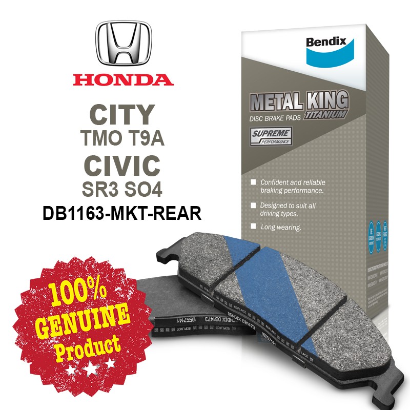 Original Bendix [DB1163MKT] Rear Brake Pad - Honda Accord SR4/ City SEL ...