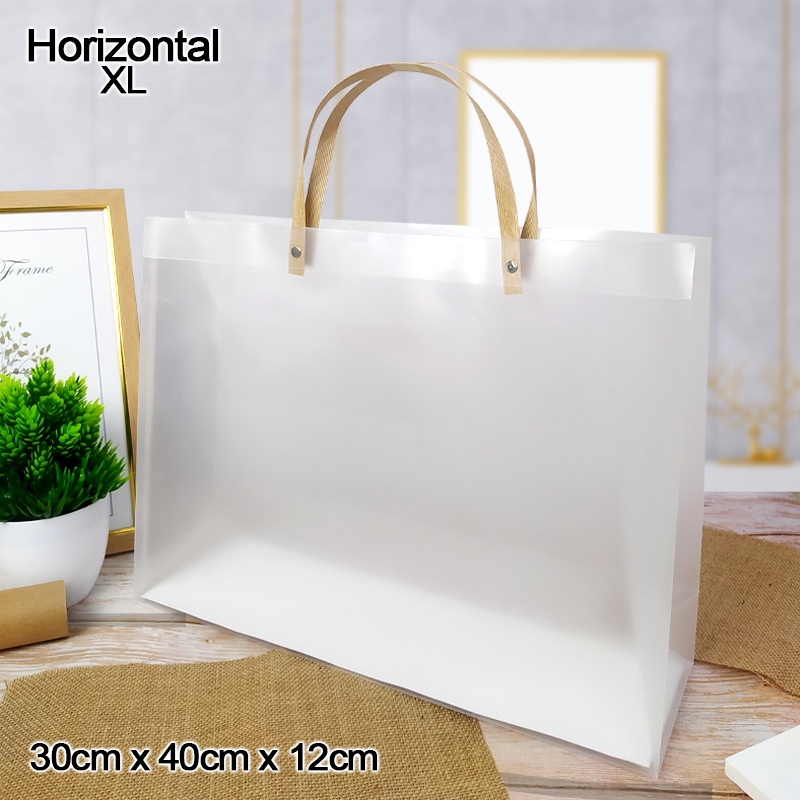 VC Art PP Frosted Wooden String Handle Plastic Goodies Tote PVC Bag ...