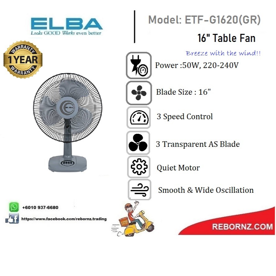 Elba Table Fan | Kipas Meja 16" ETF-G1620(GR) | Shopee Malaysia