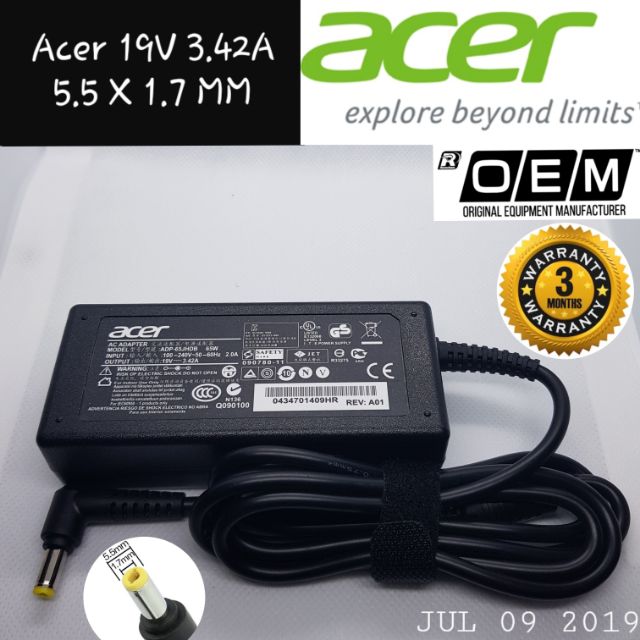 Acer Laptop Charger Adaptor Adapter 19V 3.42A OEM Tip Socket Size 5.5 x ...