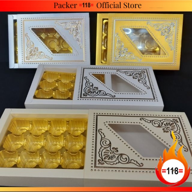 JYB4 12pc Embossed Chocolate Box with 12 Holes Inner Gold Tray | Shopee ...