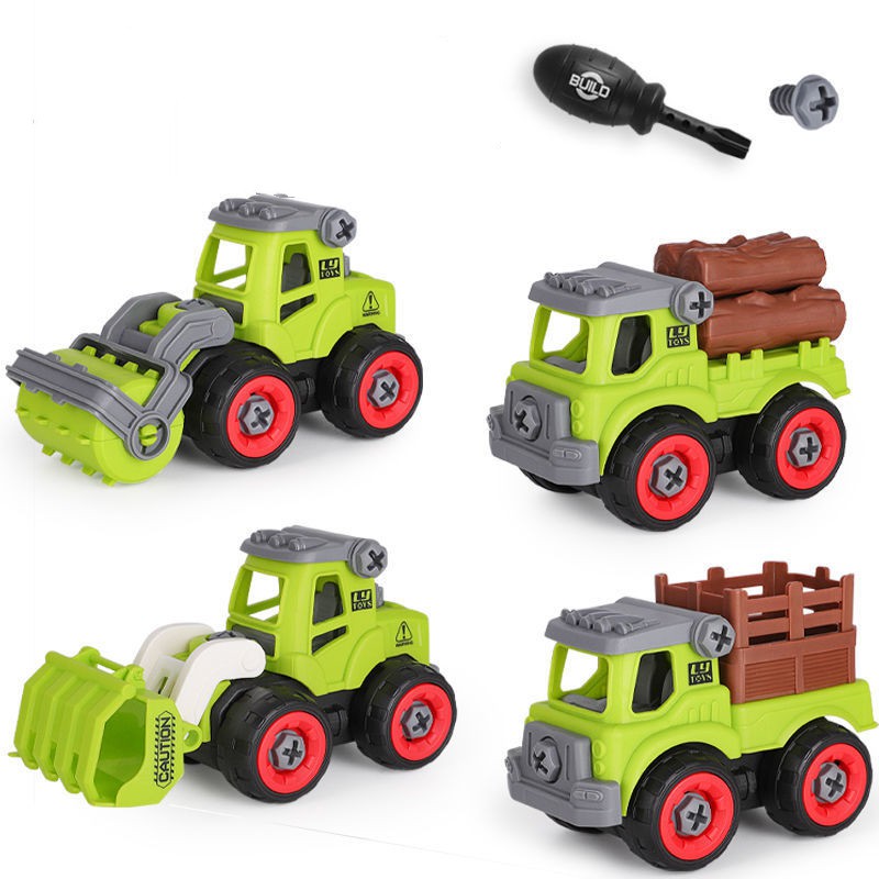 DIY Construction Truck Toys lorry 4 in 1 set Excavator Crane Fire Truck ...