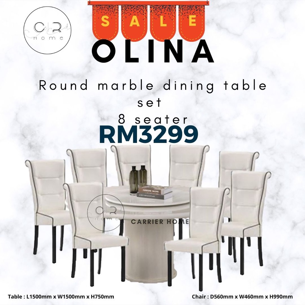 Olina Round Marble Dining Set - 8 Seater | Shopee Malaysia