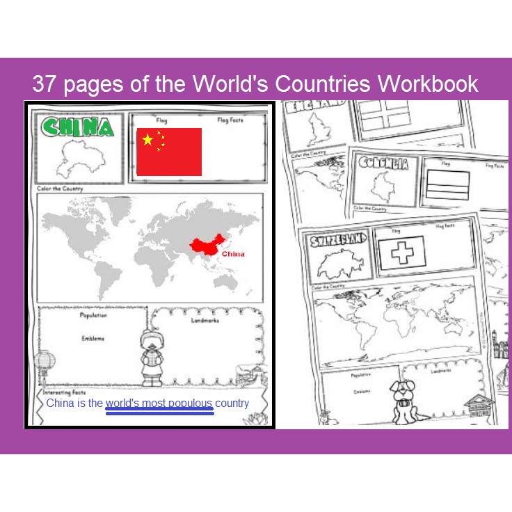 Printable 37 pages Countries Around the World Workbook Learn about ...