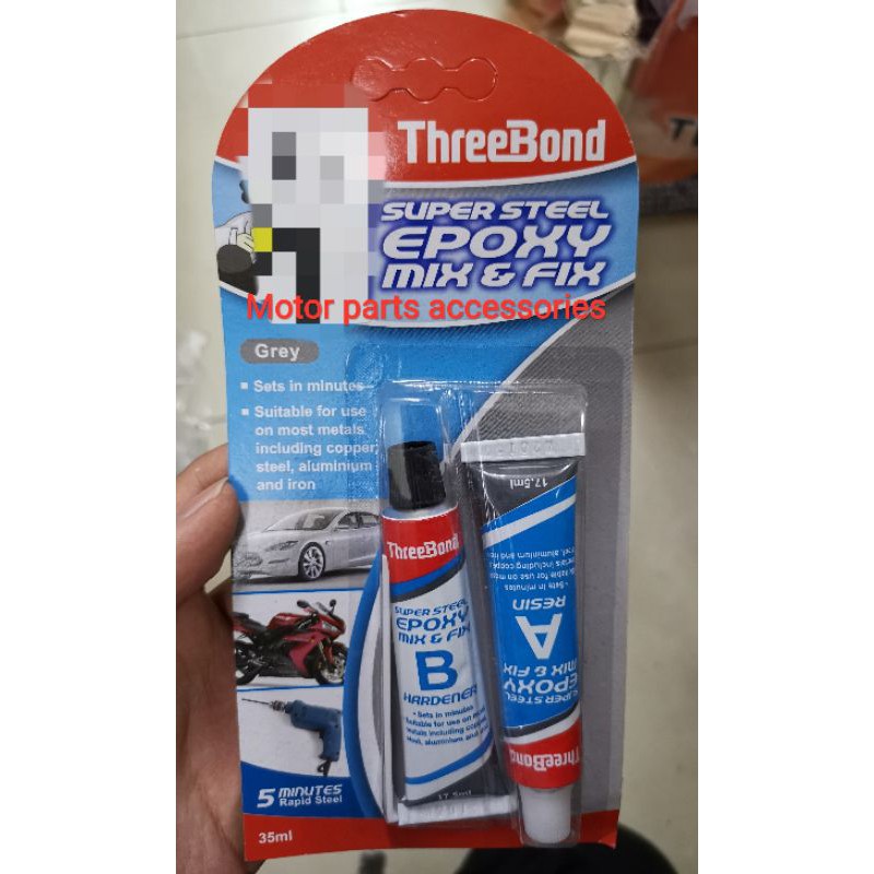 THREEBOND SUPER STEEL EPOXY MIX & FIX GUM BESI 5 MINUTES REPAIR 2 TON A ...