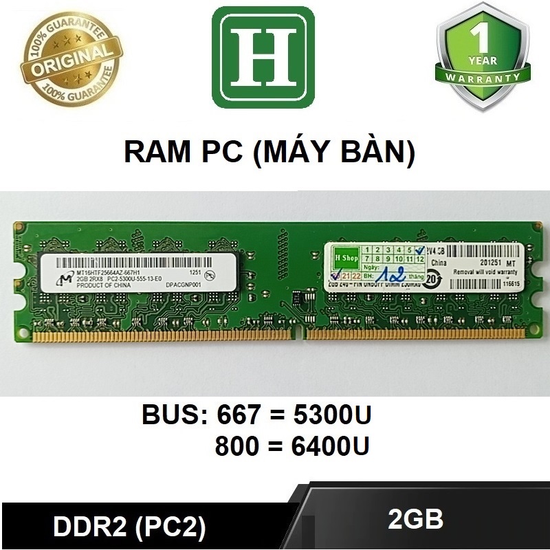 Pc Ram DDR2 2GB bus 667 - 5300U, genuine disassembled product, | Shopee ...