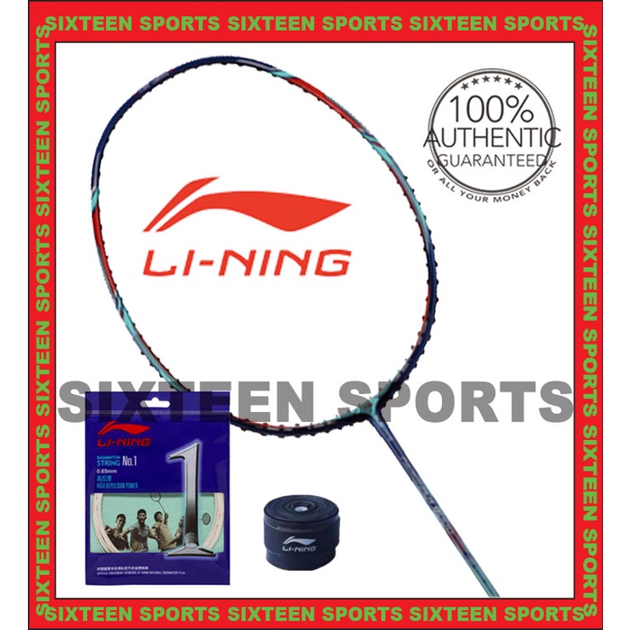 LIning Aeronaut 9000C Badminton Racket (Blue Red) C/W Lining No.1 ...