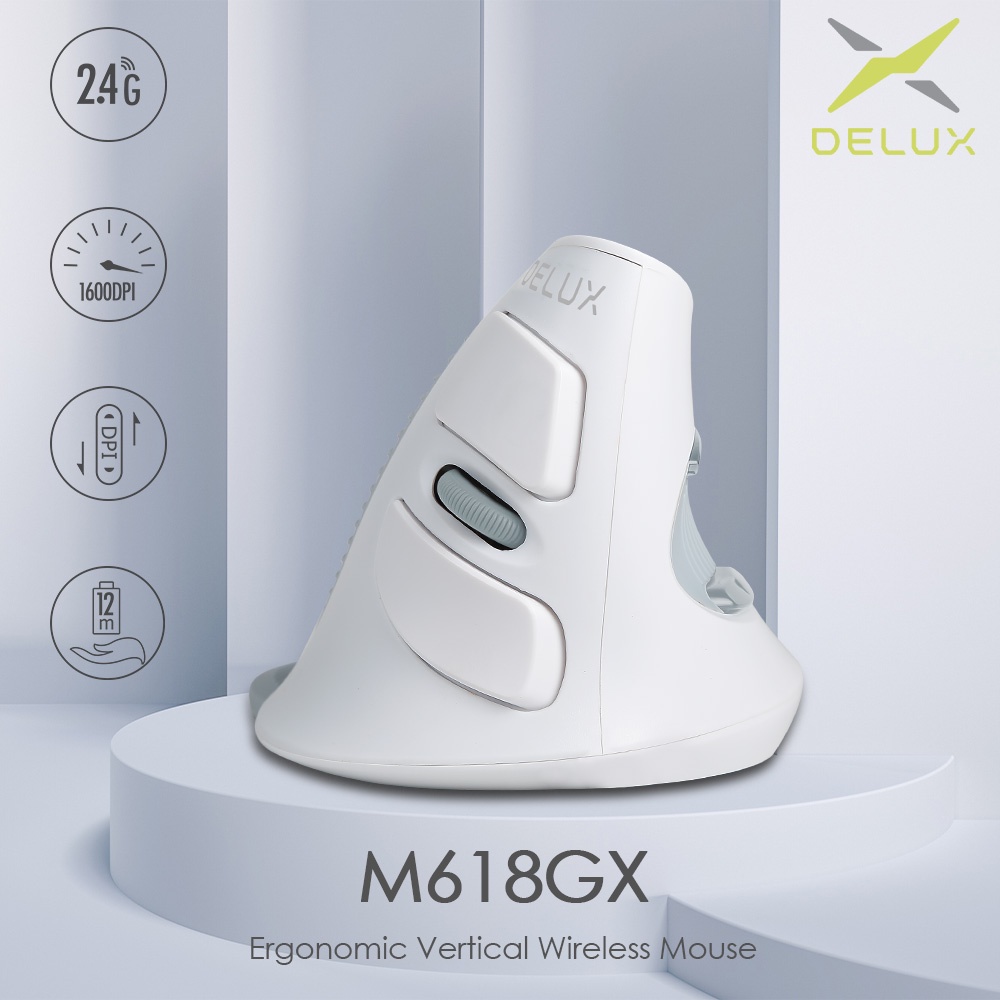 DELUX M618GX Ergonomic Vertical Wireless Mouse 6 Buttons 1600 DPI ...