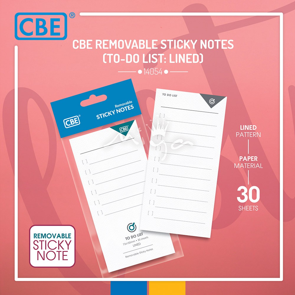 CBE 14054 Removable Sticky Notes - 75 x150mm (30sheets) -TO DO LIST ...