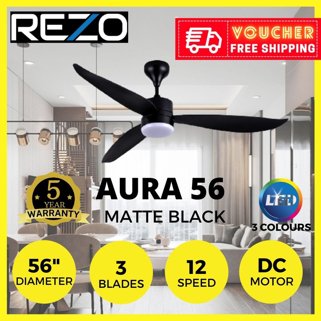 𝗥𝗘𝗭𝗢 𝗔𝗨𝗥𝗔 𝟱𝟲 𝗖𝗘𝗜𝗟𝗜𝗡𝗚 𝗙𝗔𝗡 56" DC MOTOR 3 BLADES 12 SPEED WITH 3 LED 22W ...