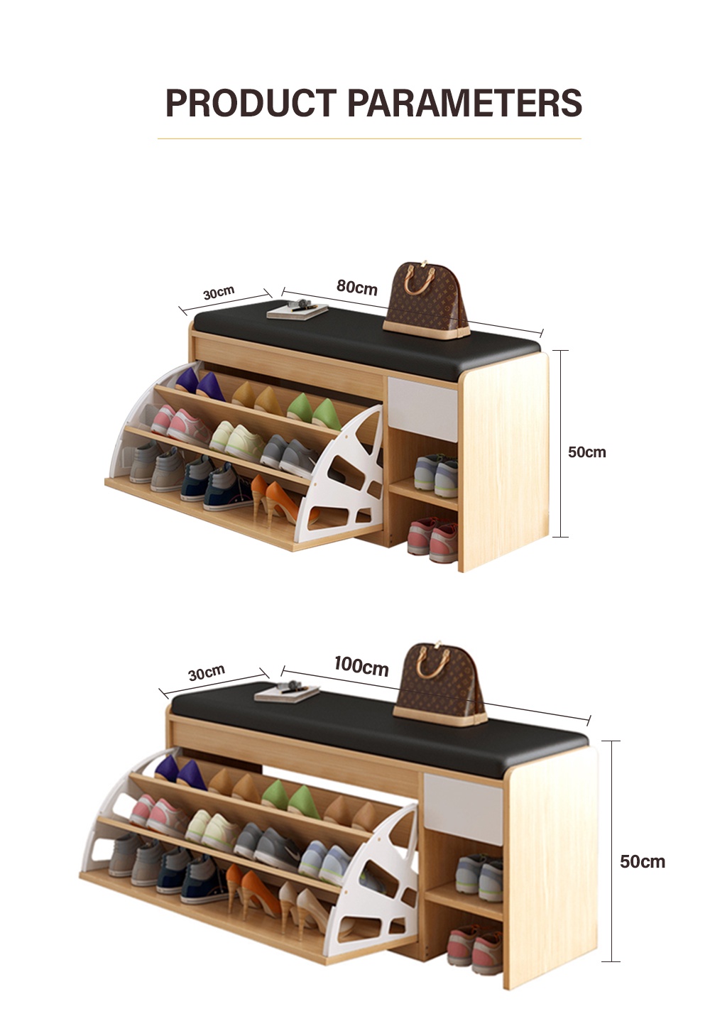 HXD0014K2N284 Shoe Cabinet with Cushion Sofa Shoe Rack Modern Wooden ...