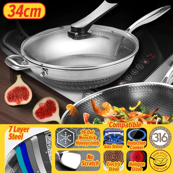 Arjoie [ 34CM ] SUS316 Stainless Steel Non Stick Double Sided Honeycomb ...