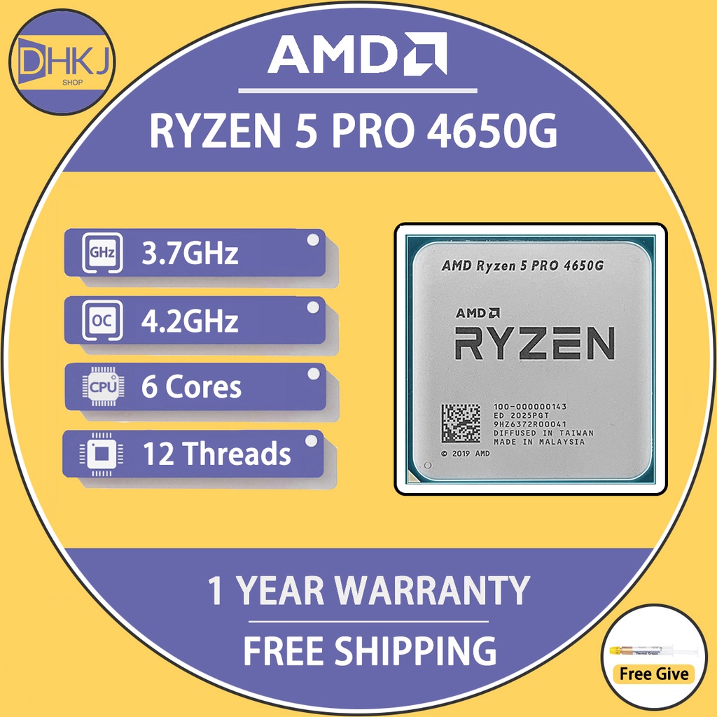 USED AMD Ryzen 5 PRO 4650G R5 PRO 4650G CPU Processor 3.7GHz Six-Core ...