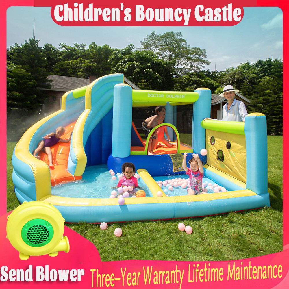 DrDolphin inflatable castle swimming pool kid water slide pool ...