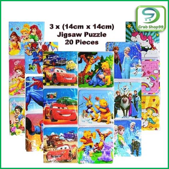 Set 3 in 1 Cartoon Puzzle & Colouring 14cm x 14cm (20 pieces) | Shopee ...