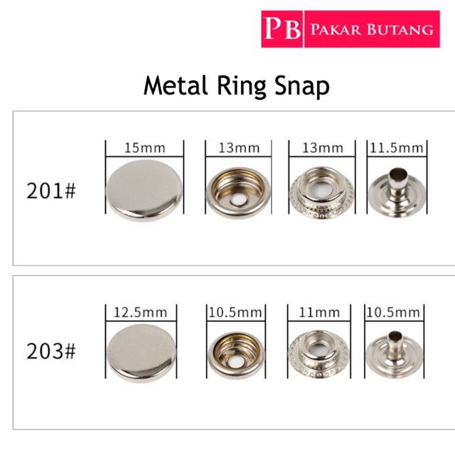 100pcs Metal Ring Snap 12mm 15mm Butang Katup Jeans Butang Jaket Butang ...