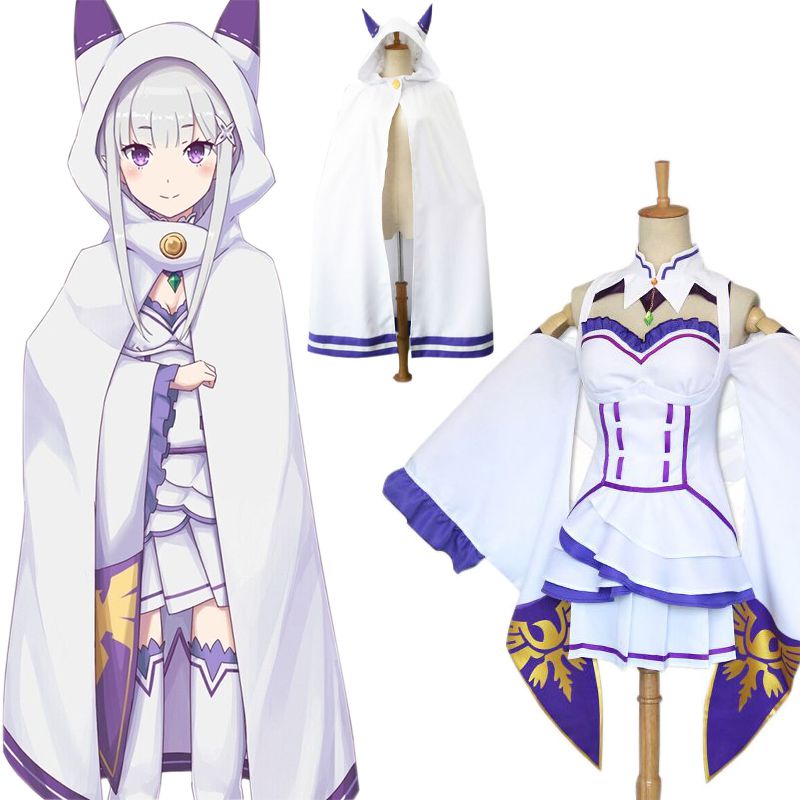 Emilia Dress Cosplay Sets Wig Women Costume Anime Party Halloween Cloak ...