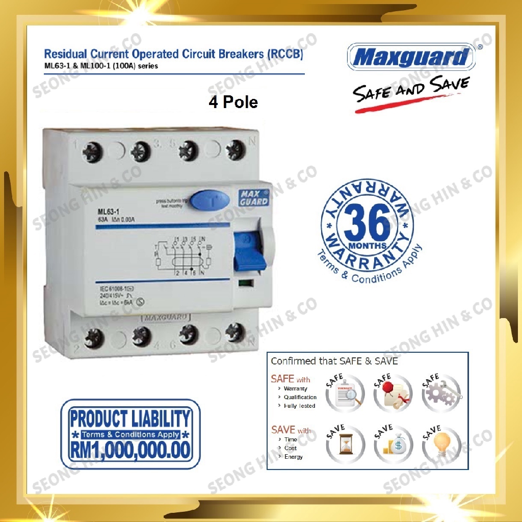 Maxguard 4 Pole 100mA (RCCB) Residual Current Operated Circuit Breakers ...