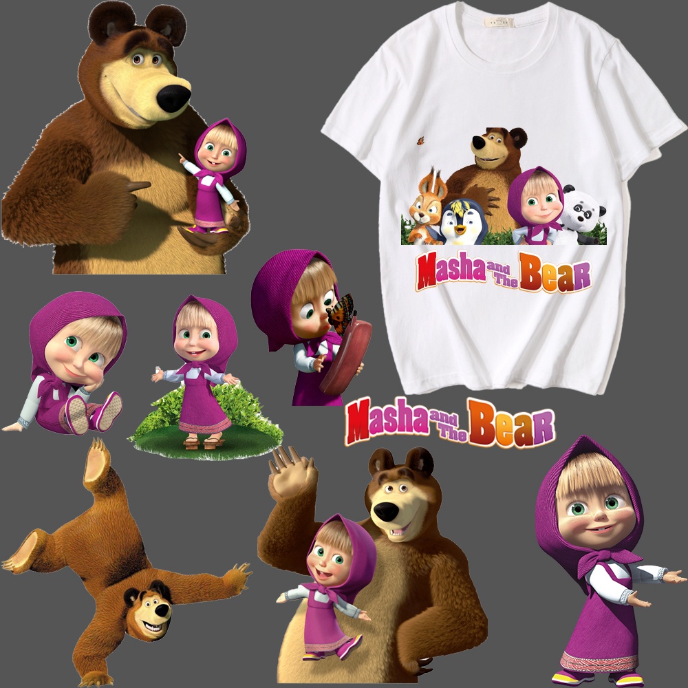 Masha and The Bear Ironing Patches Children Clothes Heat Transfer ...