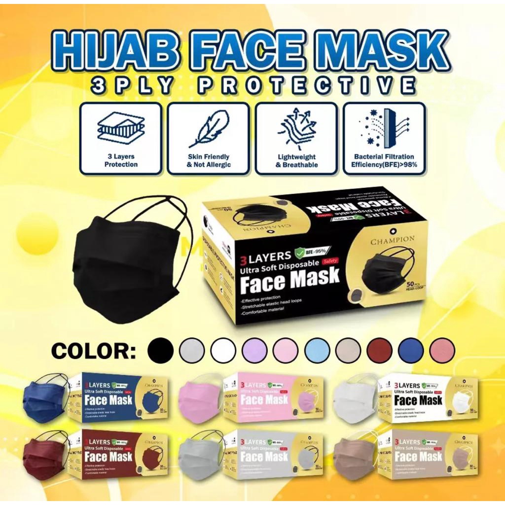 50pcs Face Mask Hijab Mask Head Loop Headloop Mask Adult Face Mask ...
