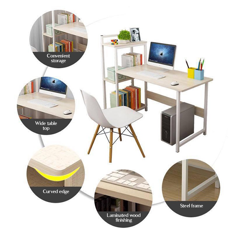 EM Computer Study Deck Writing Desk Office Table With Book Shelf 3 ...