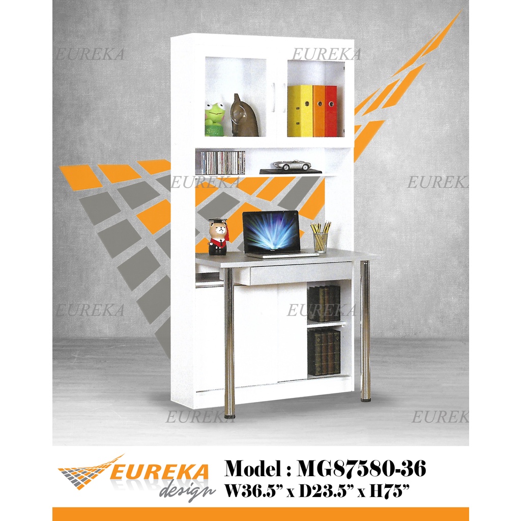 EUREKA 3ft Study Computer Table Book Shelf Glass Sliding / Meja Almari ...