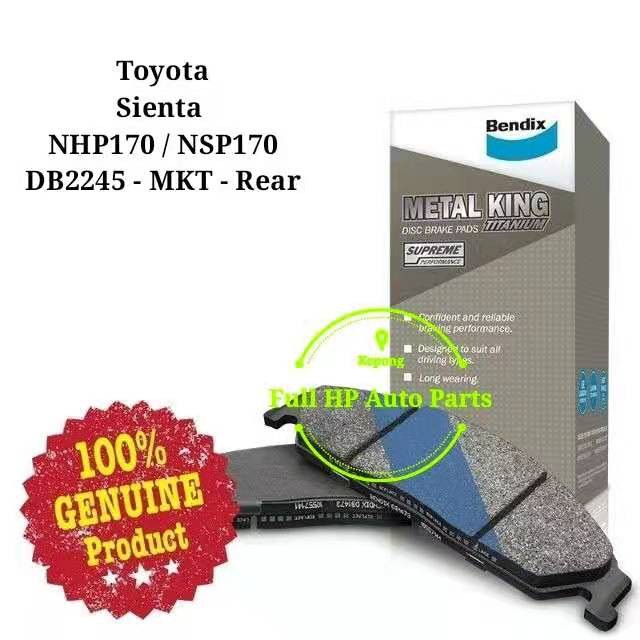Original Bendix DB2245MKT Rear Brake Pad - Toyota Sienta NHP170/NSP170 ...