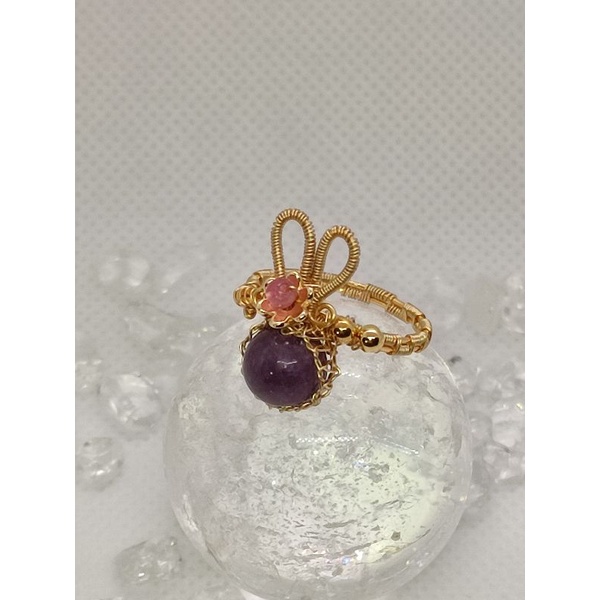 📌clear stock 14k handmade rabbit head purple dragon crystal ring ...