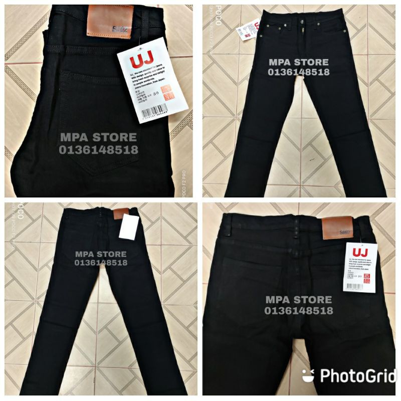 SELUAR JEANS UJ SLIMFIT HITAM SUPERBLACK / JEANS MURAH / STRETCH / KAIN ...