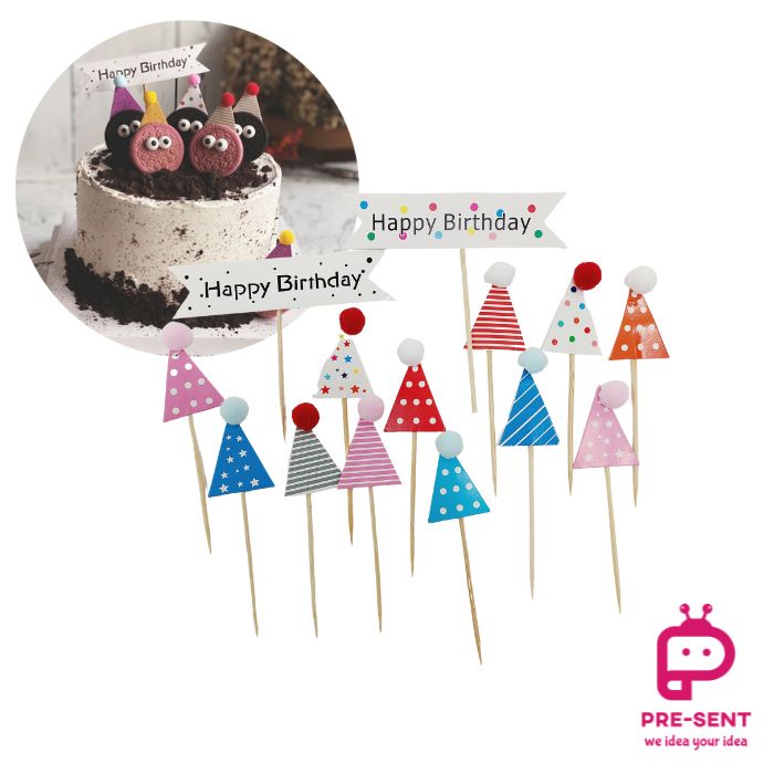 Happy Birthday Mini 2D Party Hat Cake Toppers (3in1)-OREO Cupcake Picks ...