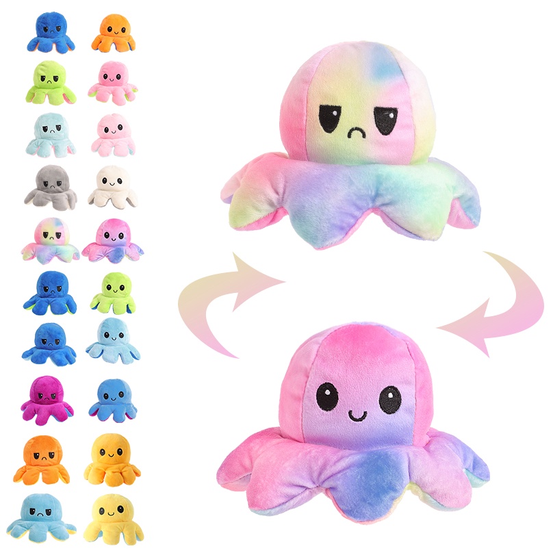 Reversible Flip Stuffed Octopus Plush Doll Happy Angry Moods Soft ...