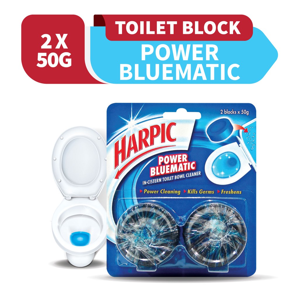 Harpic Power Bluematic Toilet In-Cistern Block Clearner (50g x 2 ...