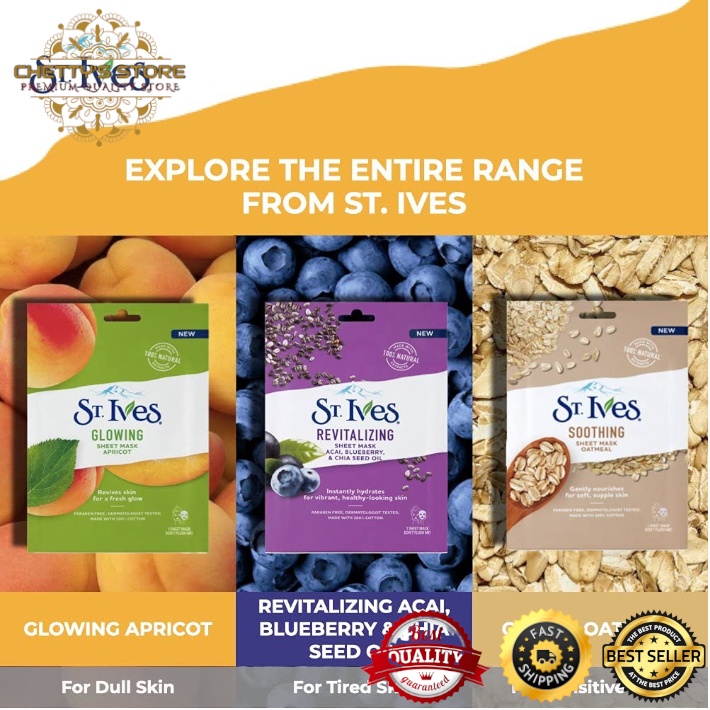 ST.IVES FACE SHEET MASK 1 Pcs (REVITALIZING,GLOWING,SOOTHING) | Shopee ...