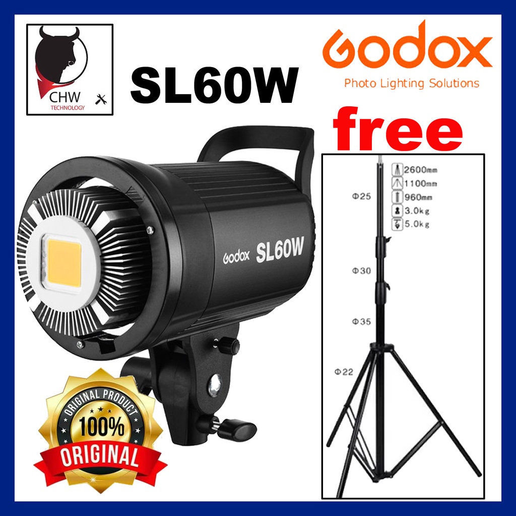 GODOX ORIGINAL SL60W STUDIO LED VIDEO LIGHT FREE LIGHT STAND | Shopee ...