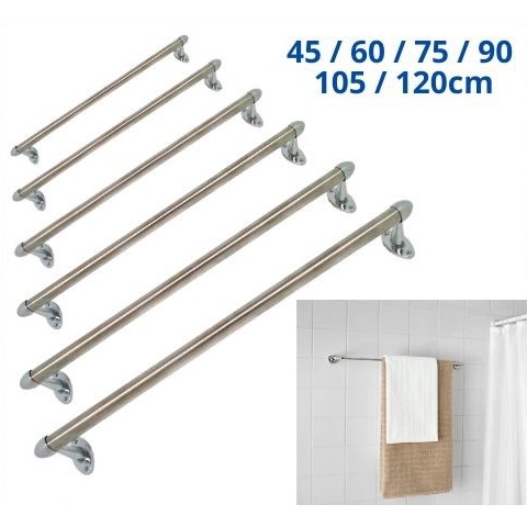 Stainless Steel Wall Mounted Single Rail Pole Towel Rack Bathroom ...