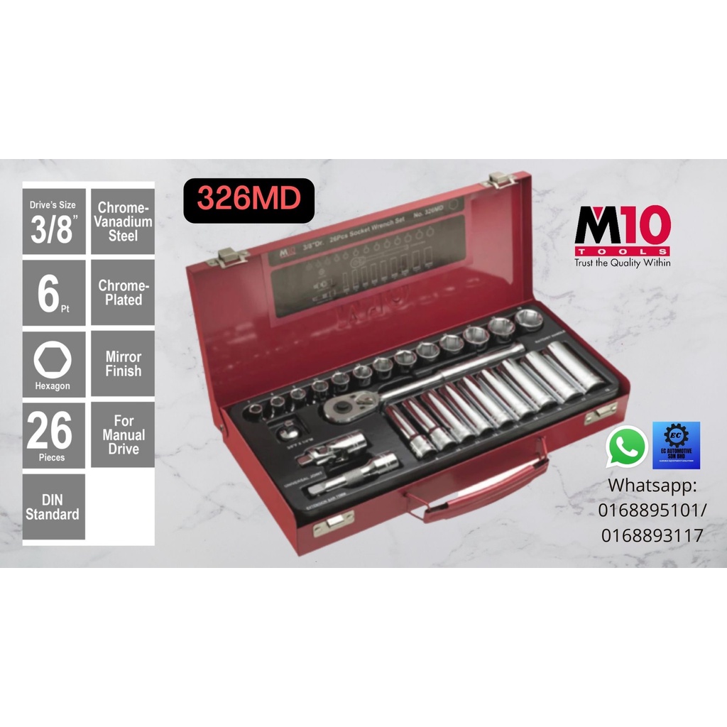 M10 3/8" 26Pcs Socket Set-6pt | Shopee Malaysia