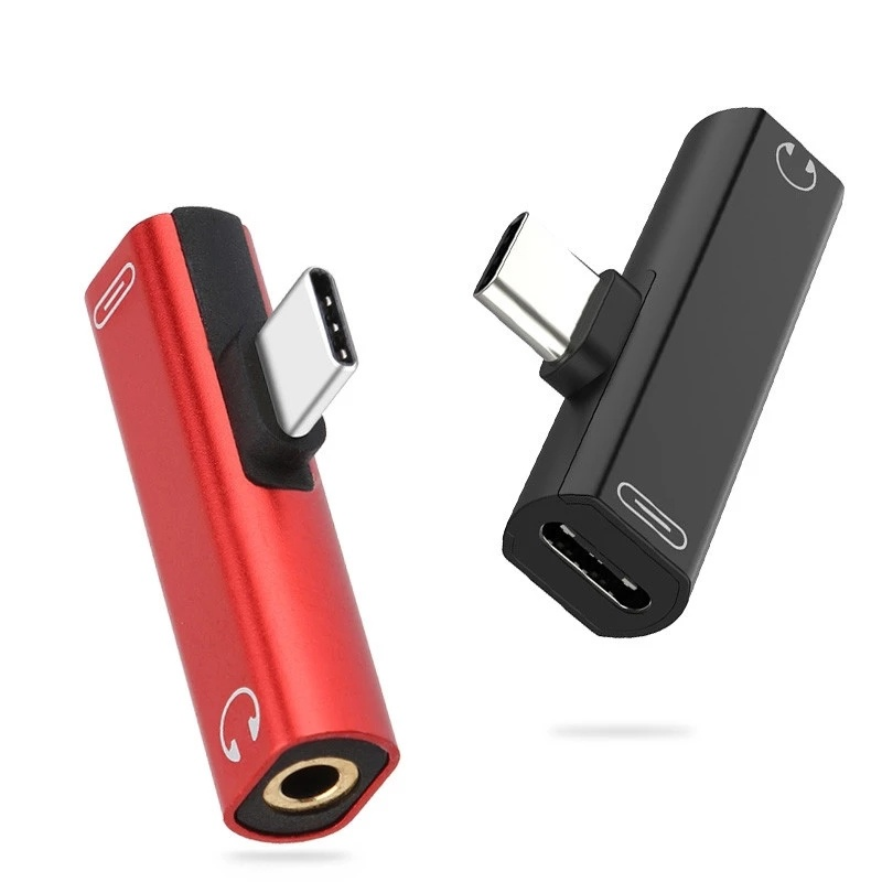T-shaped 2 in 1 USB C to 3.5mm Audio Jack + Type C Charging Jack ...