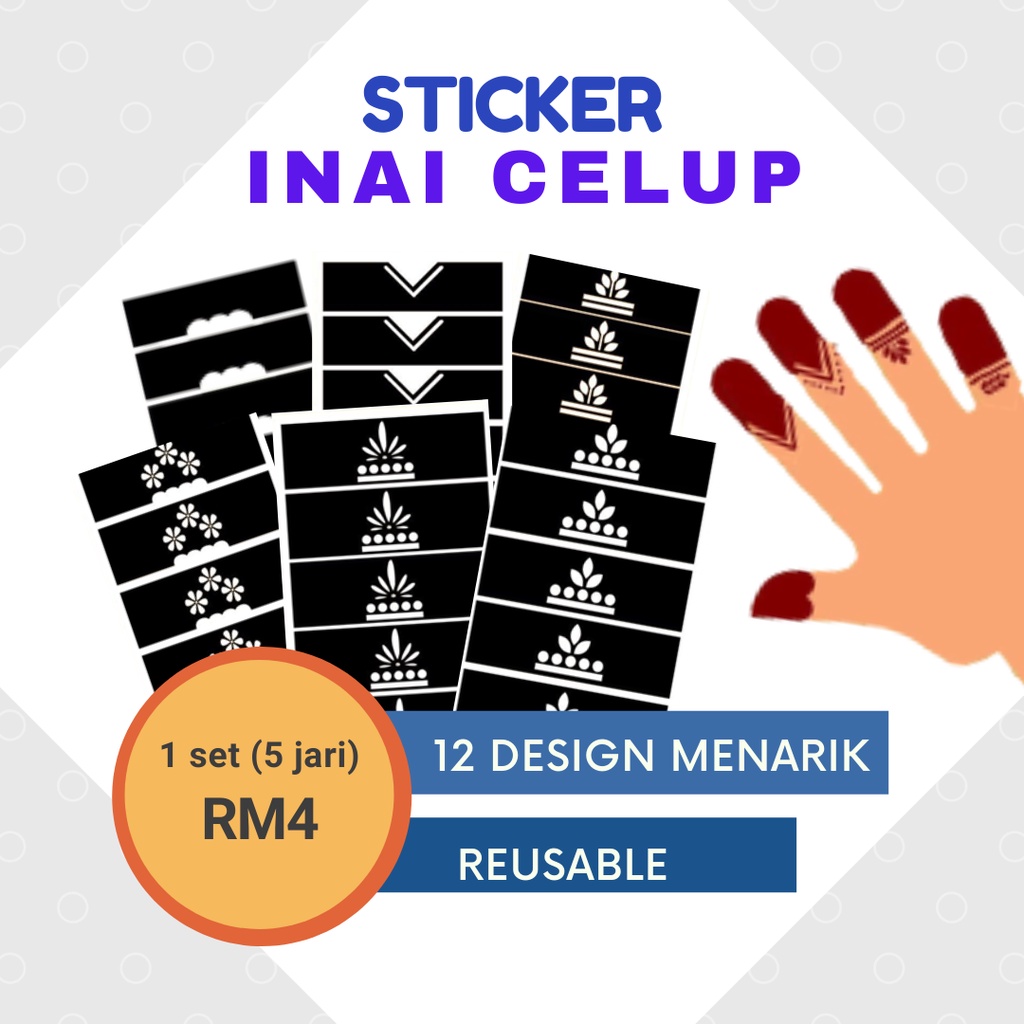 STICKER MURAH LEKAT INAI CELUP JARI CORAK INAI/STICKER JARI REUSABLE ...