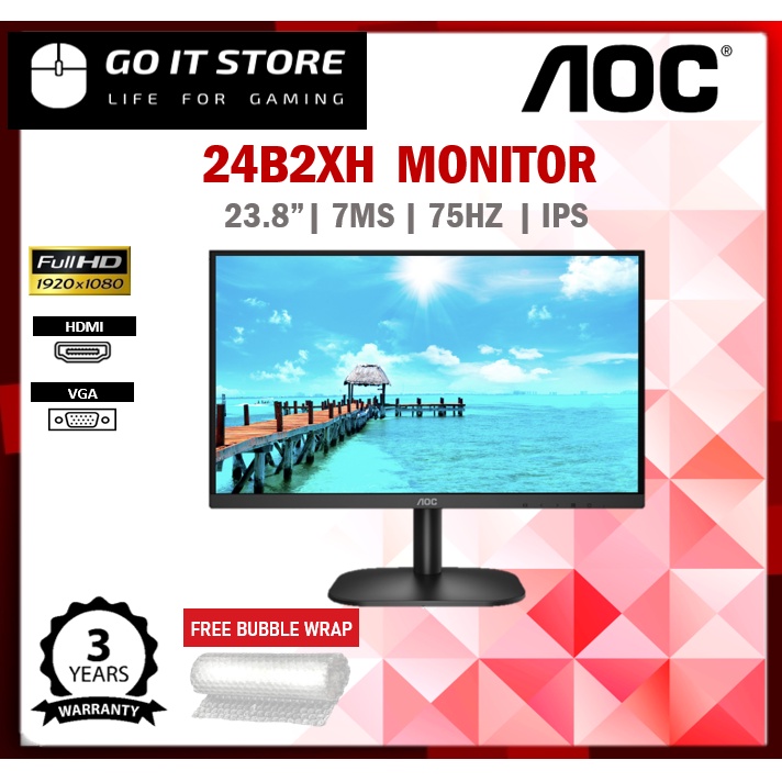 AOC 24B2XH 23.8" 7ms 75Hz FHD IPS Frameless Monitor (HDMI / VGA ...