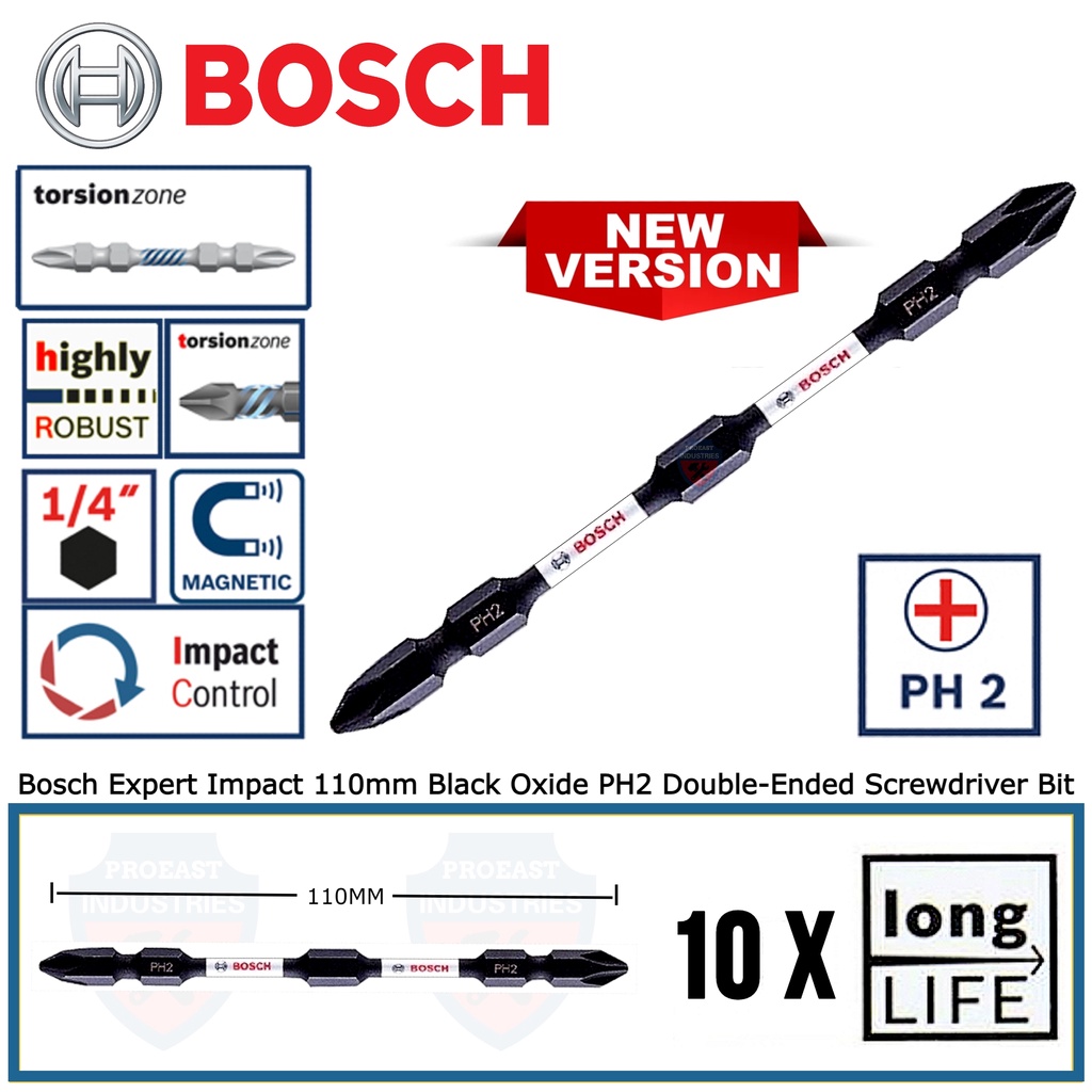 Bosch Impact Black Oxide PH2 x 110mm Double-Ended Screwdriver Bit | Shopee Malaysia