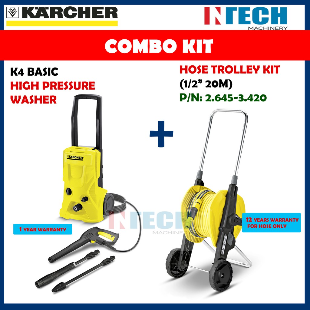 KARCHER K4 BASIC HIGH PRESSURE WASHER C/W HOSE TROLLEY KIT 1/2"20M ...
