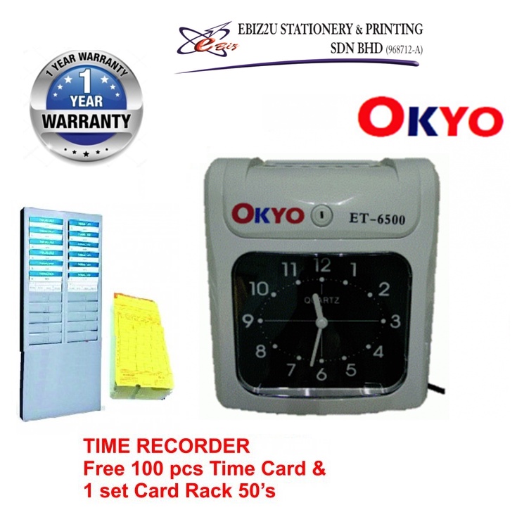 Okyo ET-6500 Analog Time Recorder Punch Card Machine Free 100 Cards ...